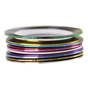 Amazon.com : WAWO SET of 10 Nail Tape Stripe Decoration Sticker ...