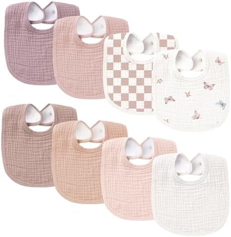 Amazon.com: Konssy Muslin Baby Bibs 8 Pack Baby Bandana Drool Bibs ...