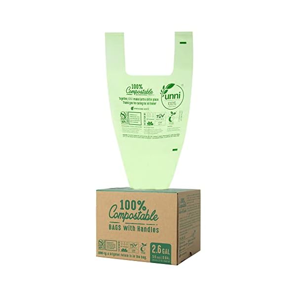 UNNI Compostable T-Shirt Bags with Handle-Tie, 2.6 Gallon, 9.84 Liter ...