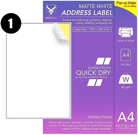 A4 Labels 1 Per Sheet, 20 Sheets 20 Sticky Label, Address Labels ...