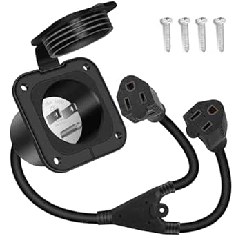 15 Amp Power Inlet NEMA 5-15P RV Shore Power Inlet 125V AC Flanged ...