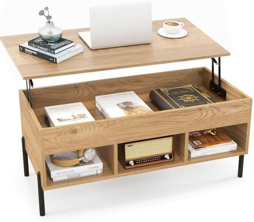POVISON Lift Top Coffee Table with Storage Shelves and Hidden ...