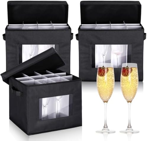 Amazon.com: Norme 3 Pcs Wine Glasses Storage Box with Dividers, 12 ...