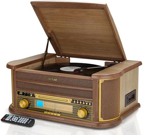 Denver 8-in-1 CD Bluetooth Cassette Player Retro Wooden Record Player ...