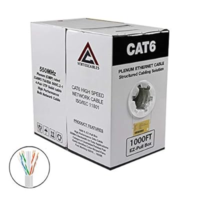 CAT6 Plenum 1000FT 550MHz 23AWG Solid Network Cable UTP CMP (White)