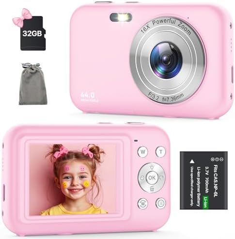Digital Camera, Kids Camera with 32GB Card, FHD 1080P 44MP Vlogging ...