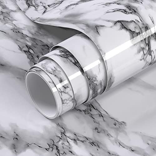 VOLEAAR 30CM x 1000CM Black White Marble Contact Paper Marble Wallpaper ...
