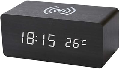 OCT17 Wooden Alarm Clock with Qi Wireless Charging Pad Compatible with ...