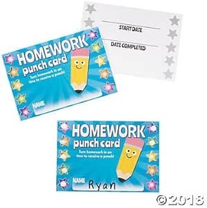 Amazon.com : 60 Homework Punch Cards~Classroom/Teacher Supplies~Student ...