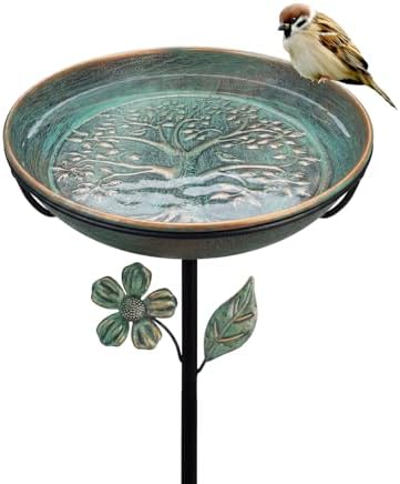 Amazon.com: OUISJYER Metal Bird Bath for Outside 12" Tree of Life ...