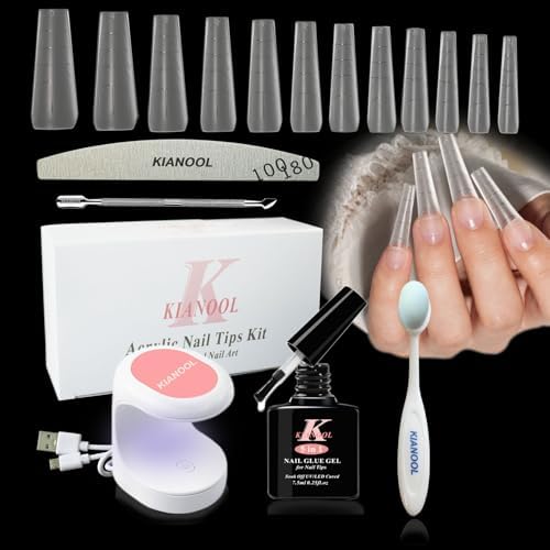 Amazon.com: Gel X nail Tips and Glue Gel Kit, 420 Pcs Coffin Nail Tips ...