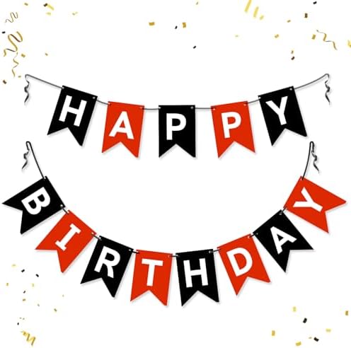 Amazon.com: Red Silver Black Happy Birthday Banner Sign Decorations for ...