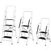 LivingSURE Folding 4-Step Safety Ladder - Heavy Duty Steel, Anti-Slip ...