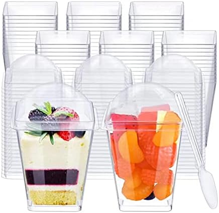 Amazon.com | YOIYINI 25Pcs 8oz Mini Square Clear Dessert Cups with Lids ...