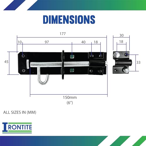 IRONTITE 2 Pack Black Brenton Bolt Gate Bolt 150mm (6″), Ideal Door ...