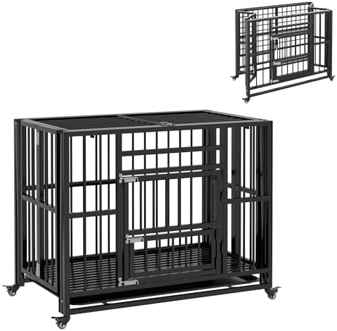 Yaheetech Dog Crate Dog Cage 42'' Heavy Duty Dog Crate, Large Metal Pet ...