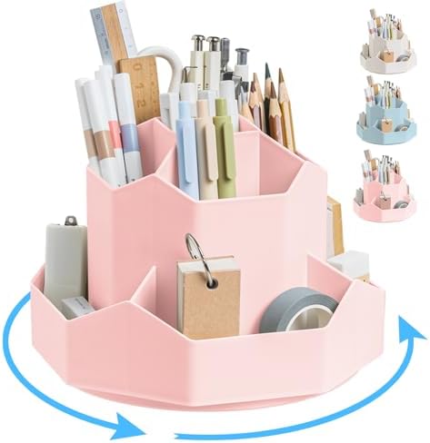 Ceysin Desk Organiser, 360 Degree Rotating Pen Pencil Holder with 9 ...