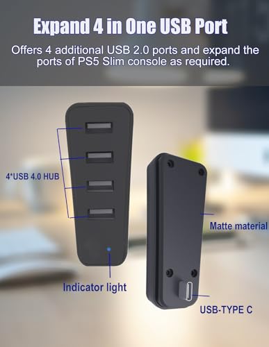 USB Hub for PS5 Slim, 4 Port Expansion Charger Adapter for PS5 Game ...