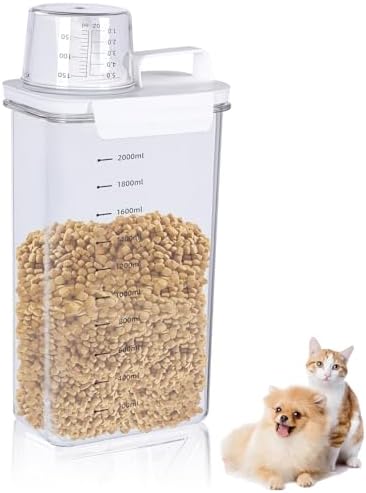 Kinwodon Transparent Pet Food Storage Container with Measuring Cup and ...