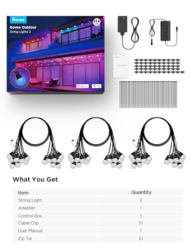 Govee Smart Outdoor String Lights 2, 144ft Outdoor Lights with Dimmable ...