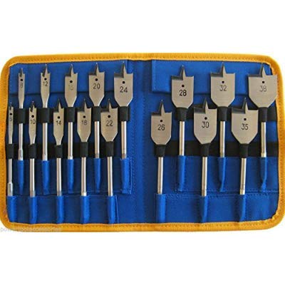 Flat Wood Drill Bit Set 16pc Machine Spade Drills in Wallet 6mm to 38mm ...