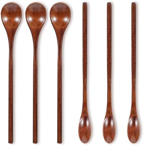 Amazon.com: Dimeho 6 Pcs Wooden Coffee Spoons, Long Handle Mixing Spoon ...