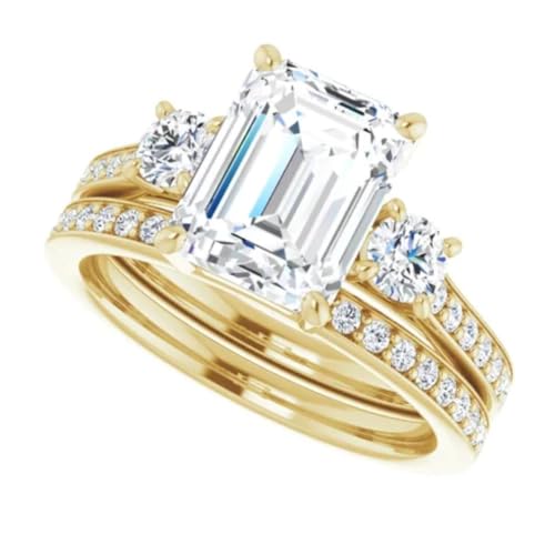 Amazon.com: 10K/14K/18K Solid Yellow Gold Handmade Engagement Ring, 3 ...
