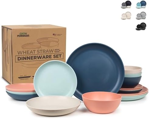 Amazon.com: Grow Forward 16-piece Premium Wheat Straw Dinnerware Sets ...
