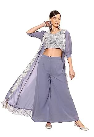 LYMI LABEL Top Palazzo Shrug Set For Women - Georgette Embroidered Top ...