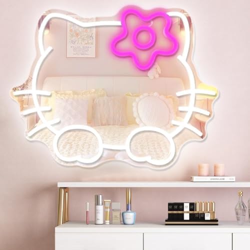 Amazon.com: Anime Hello Kit Mirror Neon sign Dimmable Led Neon Mirror ...