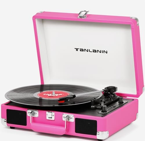 Amazon.com: JORLAI Pink Vinyl Record Player 3 Speeds Portable Suitcase ...