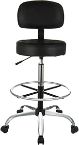 Amazon.com: Multi-Purpose Drafting Stool with Back Cushion Black Mid ...