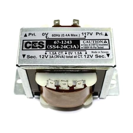 Center Tapped Transformer (117VAC -> 24VAC, 3A): Amazon.com: Industrial ...
