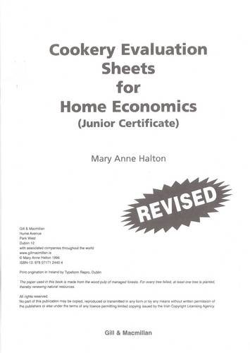 Cookery Evaluation Sheets: Junior Certificate: Halton, Mary ...