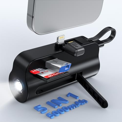 Amazon.com: 5 in 1 Mini Portable Charger Power Bank for iPhone, 5000mAh ...