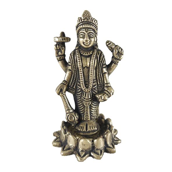 Buy Pure Brass Lord Vishnu (Satyanarayan) Standing in Lotus Murti ...