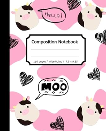 Amazon.com: Composition Notebook: Cute Cow Print, Wide Ruled Lined For ...