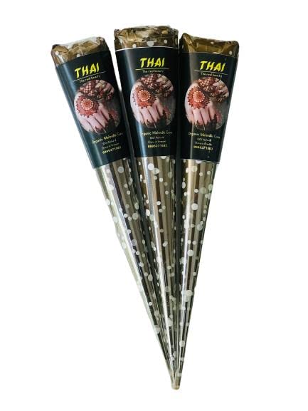 Buy THAI Natural Mehndi Cones (3pc in 1 box) Mehandi Brown color Long ...