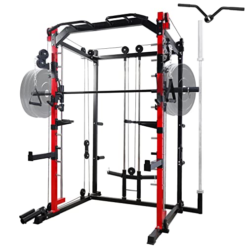 Smith Machine with Cable Crossover, Mikolo Smith Cage with Weight Bar ...