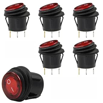 Amazon.com: 5PCS 12V 20A Waterproof Round Rocker Switch Red LED Light ...