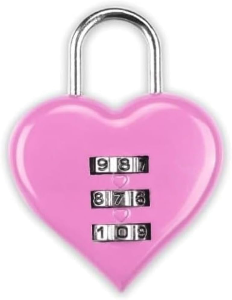 TypoGrove Pink Love Heart Shape Combination Padlock, Mini 3-Digit ...