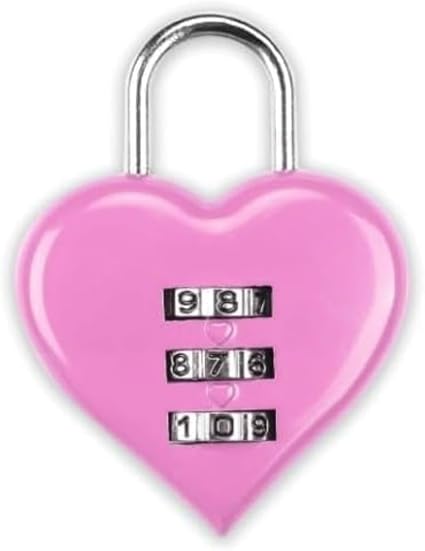 TypoGrove Pink Love Heart Shape Combination Padlock, Mini 3-Digit ...