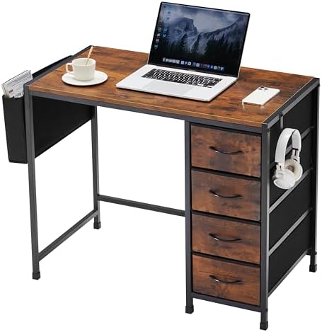 Amazon.com: TOPFRESH Computer Desk with Fabric Drawers Office Small ...
