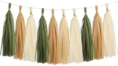 15-Pack Olive Green Brown Tan Cream Tassel Garland Paper Banner Fringe ...