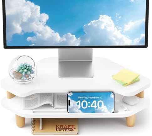 Amazon.com: Triangle Wood Monitor Stand Riser - White Multi-Purpose ...