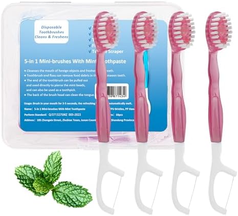 Amazon.com : JOUGE Mini Disposable Toothbrushes with Toothpaste 5 in 1 ...