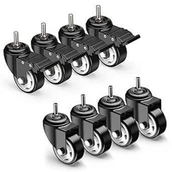 HOLKIE Caster Wheels 3 inch Stem Casters with Brake (Pack of 4) and 3 inch Stem Casters Wheels ...