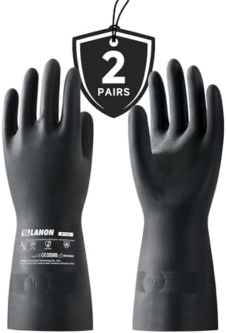 LANON 2 Pair Rubber Chemical Resistant Gloves, Reusable Heavy-duty ...