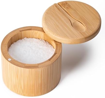 Amazon.com: Husfunov Bamboo Salt Cellar, Salt Box with Magnetic Swivel ...