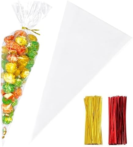 Amazon.com: 200 PCS Clear Cone Treat Bags Cellophane Cone Treat Bags ...